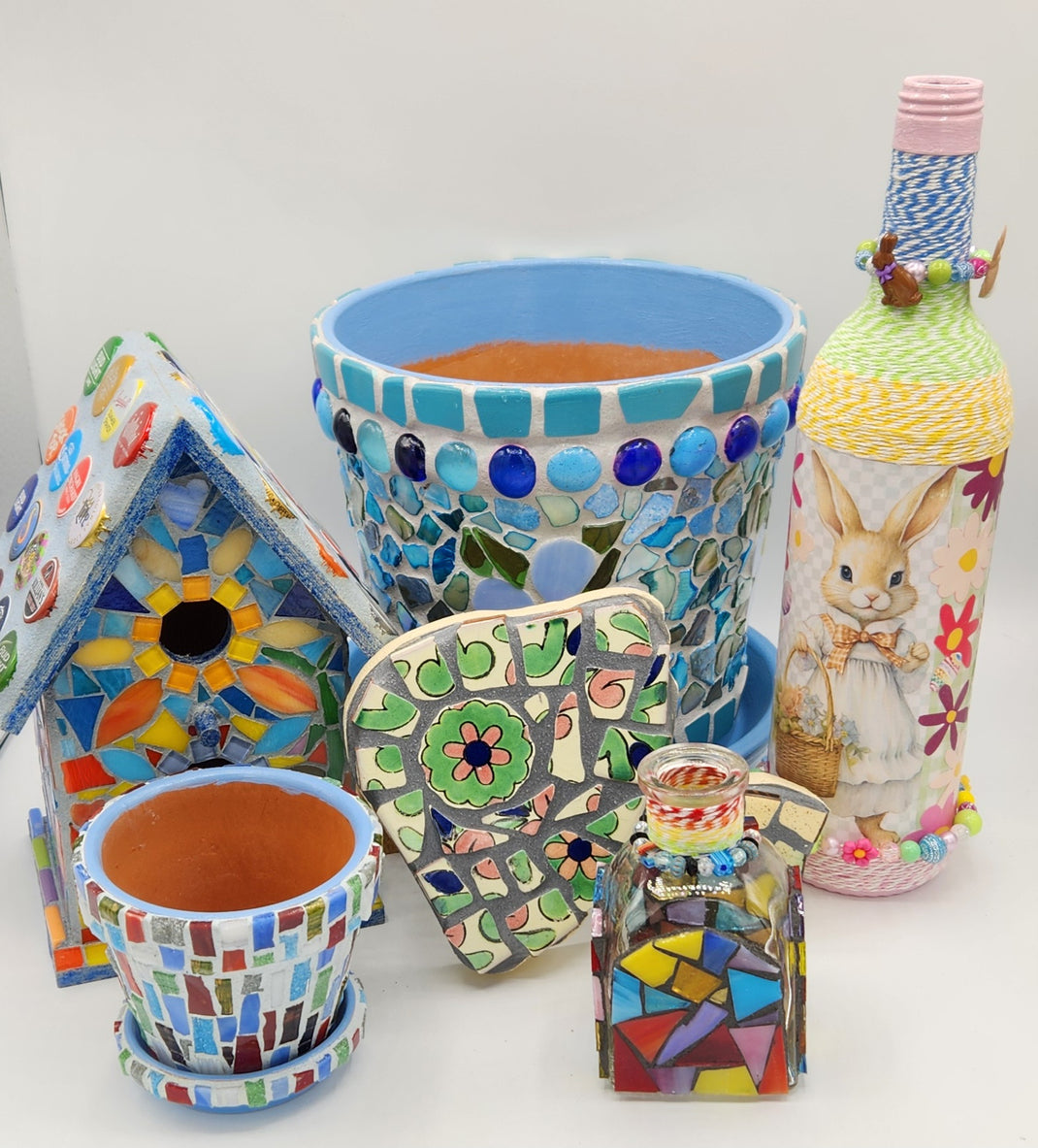 Unique Handmade one-of-a-kind Mosaics and decorative wine bottles ...